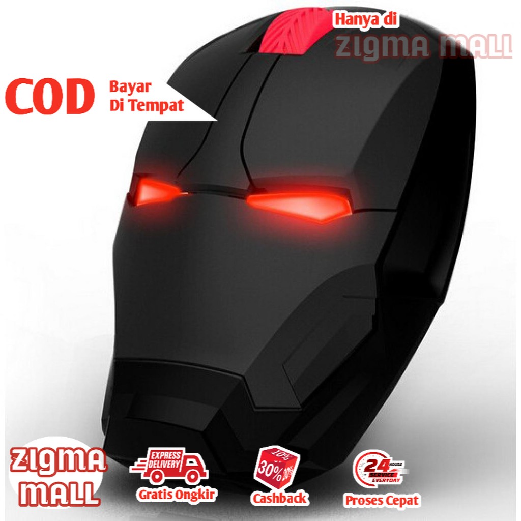 Jual COD TaffWare Mouse Wireless Optical Iron Man 2.4Ghz Mos topeng ...
