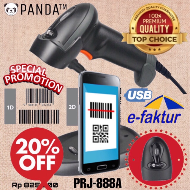 Jual BARCODE SCANNER 2D/1D PANDA PRJ-888A (QR CODE-MAXICODE-DATA MATRIX-PDF417-AZTEC-E-FAKTUR ...