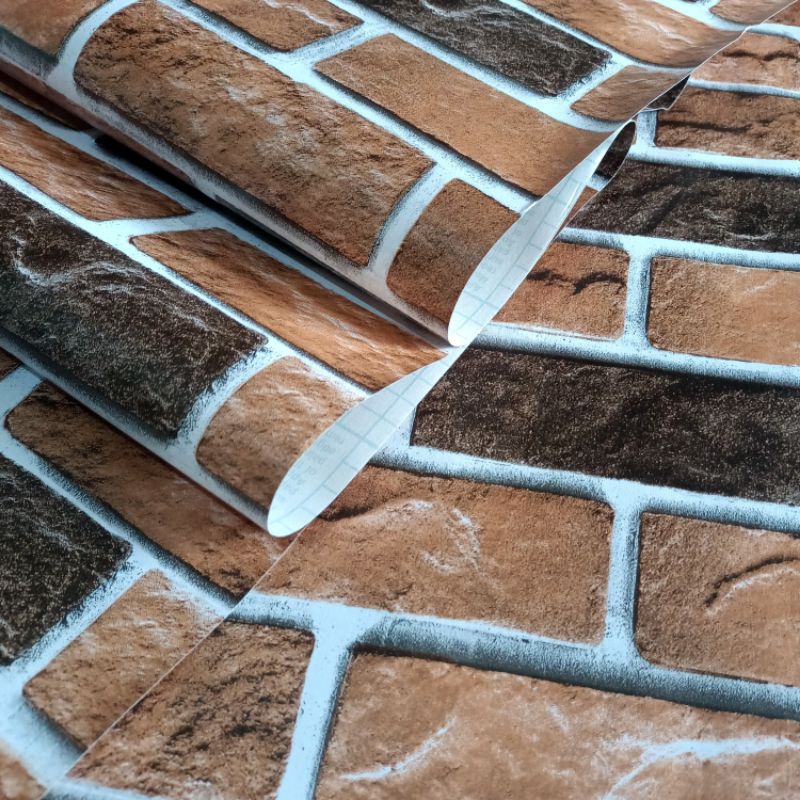 Jual Wallpaper Dinding Sticker Dinding Batu Bata Coklat Kombinasi Lis ...
