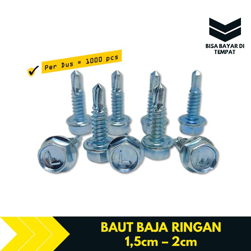 Jual Baut Sekrup Skrup Roofing Baja Ringan 1.5 cm & 2cm Per Dus 1000 ...