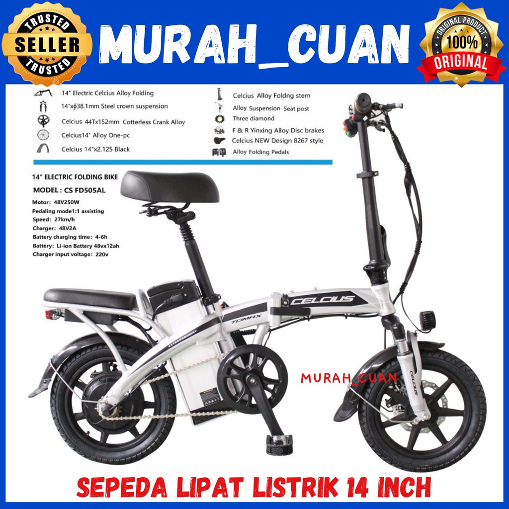 Jual E-Bike Sepeda Lipat Elektrik/Folding Bike Celcius Electric Tomax ...