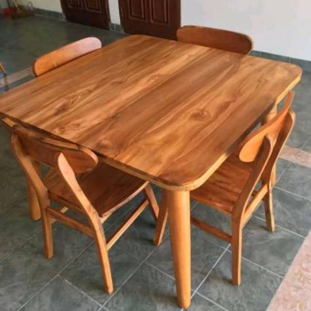 Jual Meja makan 1 set 4 kursi minimalis ropan kayu jati jepara kursi cafe modern termurah ...