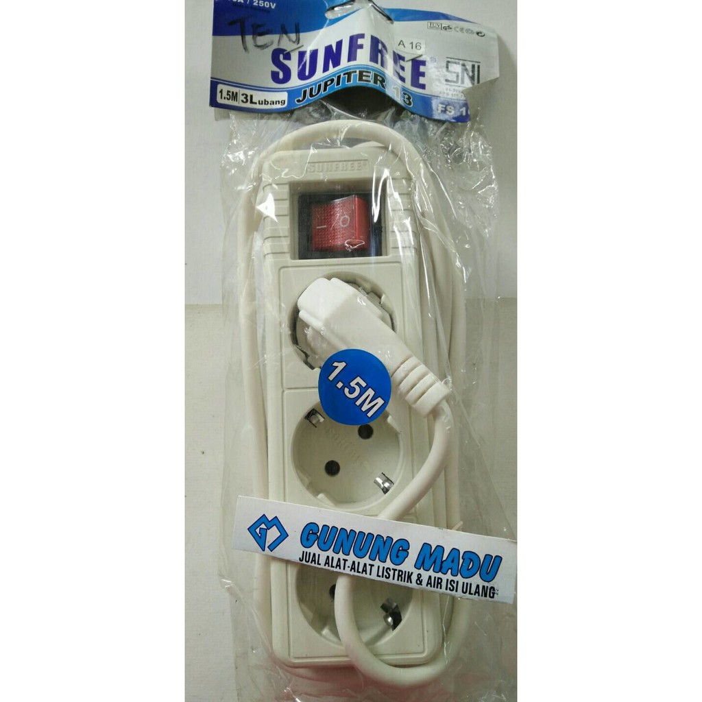 Jual STOPKONTAK 3 LOBANG SUNFREE (1.5METER) / TERMINAL / TEMPAT COLOKAN ...