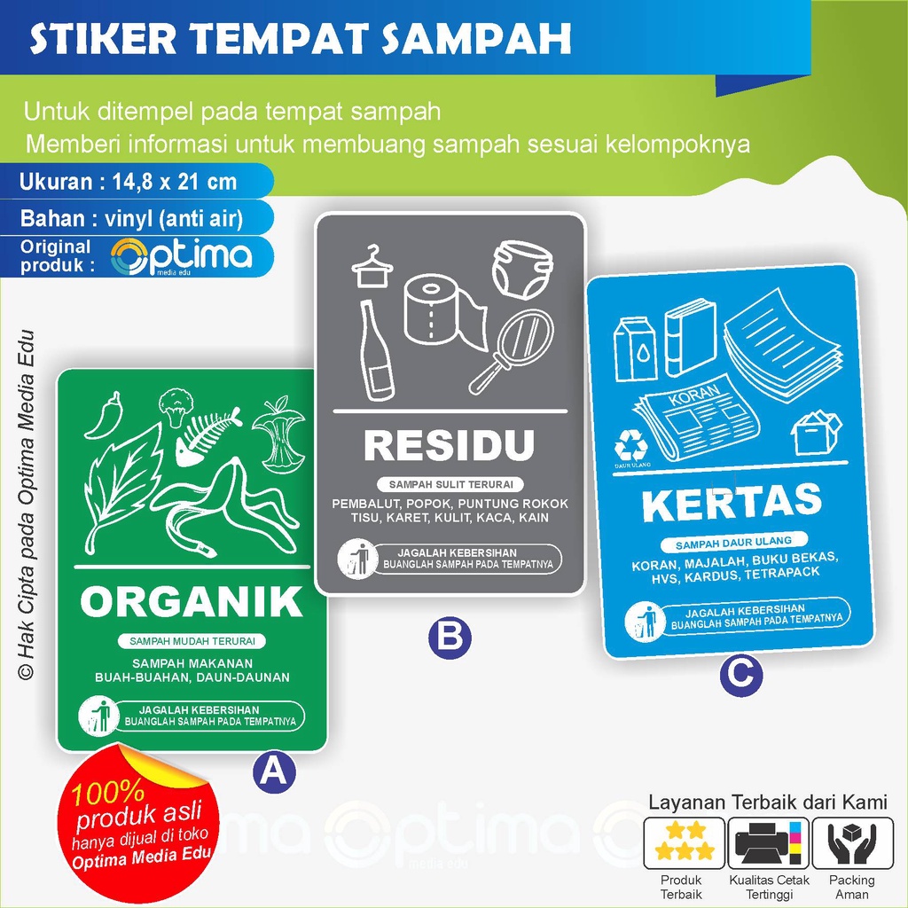 Jual STIKER TEMPAT SAMPAH ORGANIK , RESIDU, KERTAS, BESI, PLASTIK ...