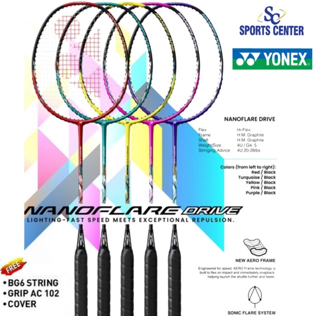 Jual Raket Badminton YONEX NANOFLARE DRIVE satu set +Tas +Grip+Senar yonex bg 6 KOMPLIT ORIGINAL ...
