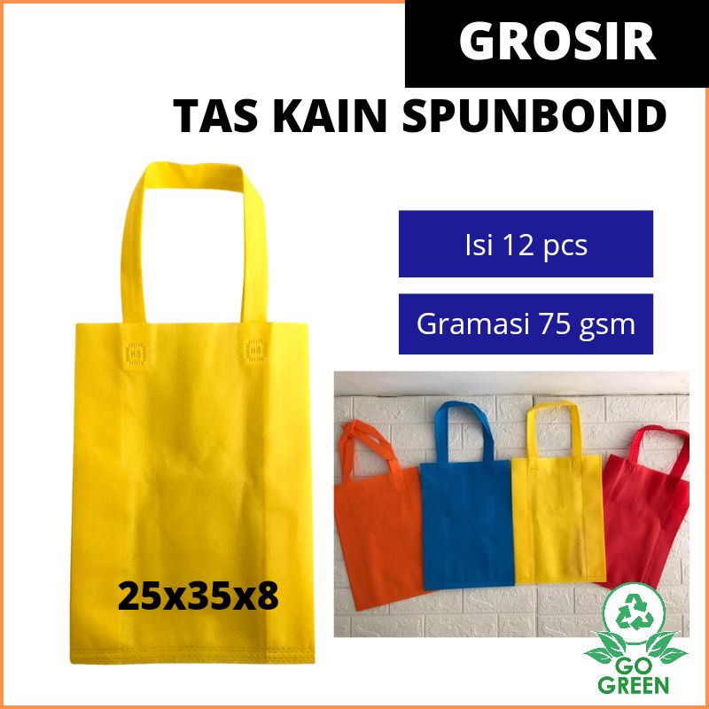 Jual ISI 12 PCS) - Goodie Bag Tas Kain Spunbond Handle Tali Ukuran 25x35x8 - Lusinan | Shopee ...