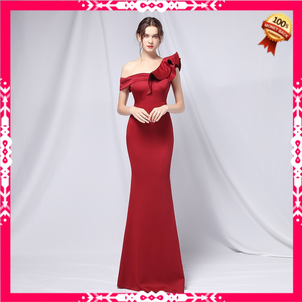 Jual Gaun Pesta Malam Party Dress XUCTHHC Women Burgundy One Shoulder ...