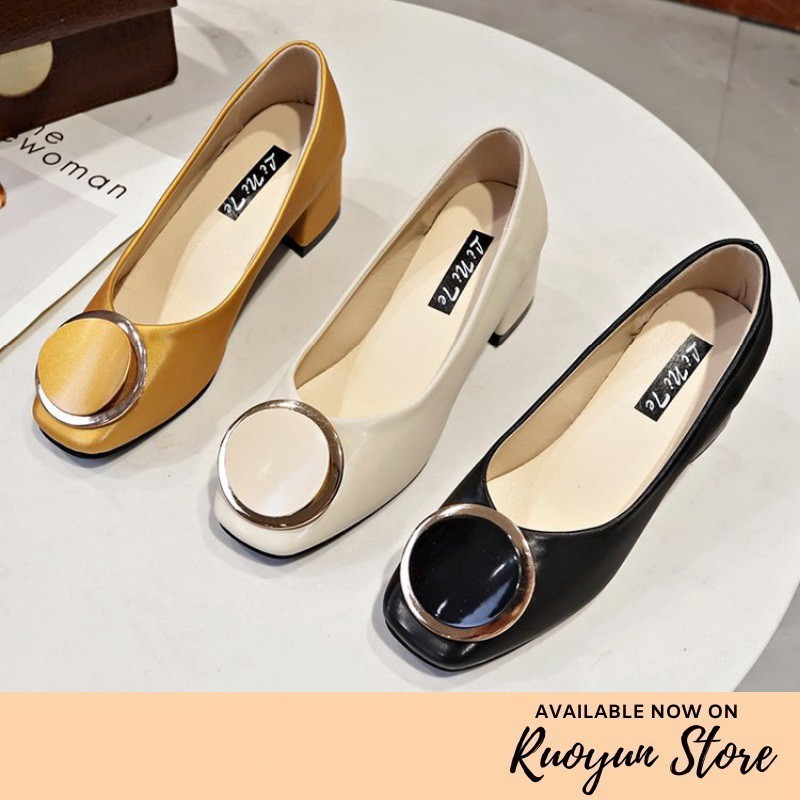 Jual RYS - Block Buckle Sepatu Hak Kotak Fashion Casual - Ori Import ...