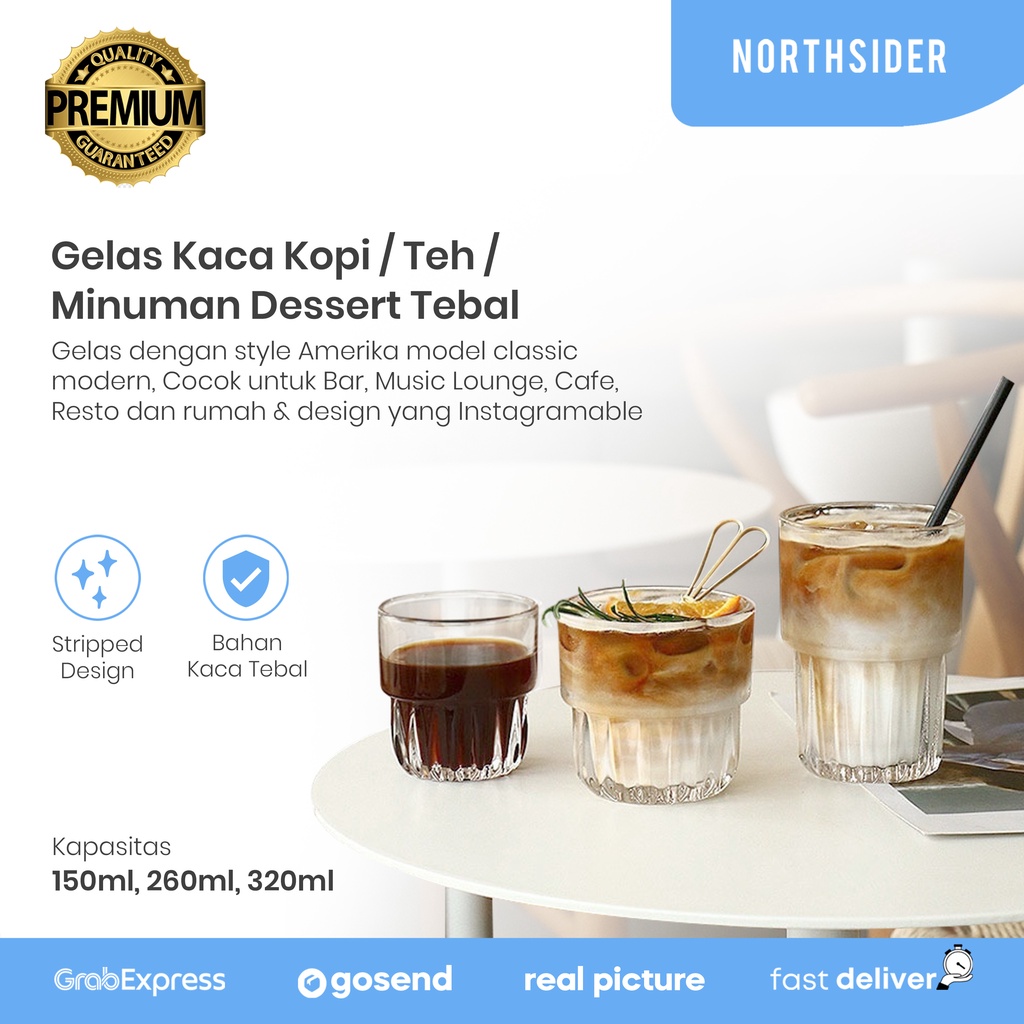 Jual Gelas kaca kopi teh minuman dessert tebal coffee stripped glass ...