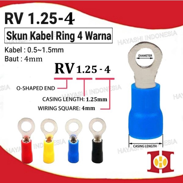 Jual Terminal Kabel Sekun Skun Ring O Bulat Cable Lug Isolasi RV 1.25-4 | Shopee Indonesia