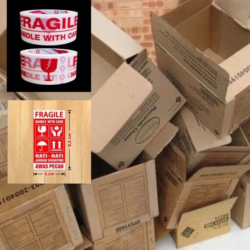 Jual DUS dan STICKER FRAGILE tambahan packing Kardus Sticker dan Lakban ...