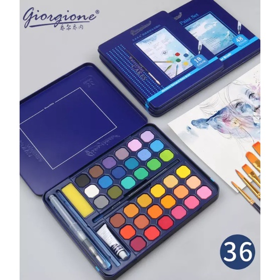 Jual 36/48 Watercolor Set Cat Air Set (Bonus Kuas dan Kertas Gambar ...