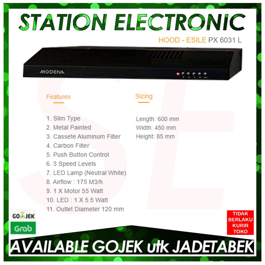 Jual Modena ESILE PX 6031 L / PX-6031L Cooker Hood Penghisap Asap Dapur | Shopee Indonesia