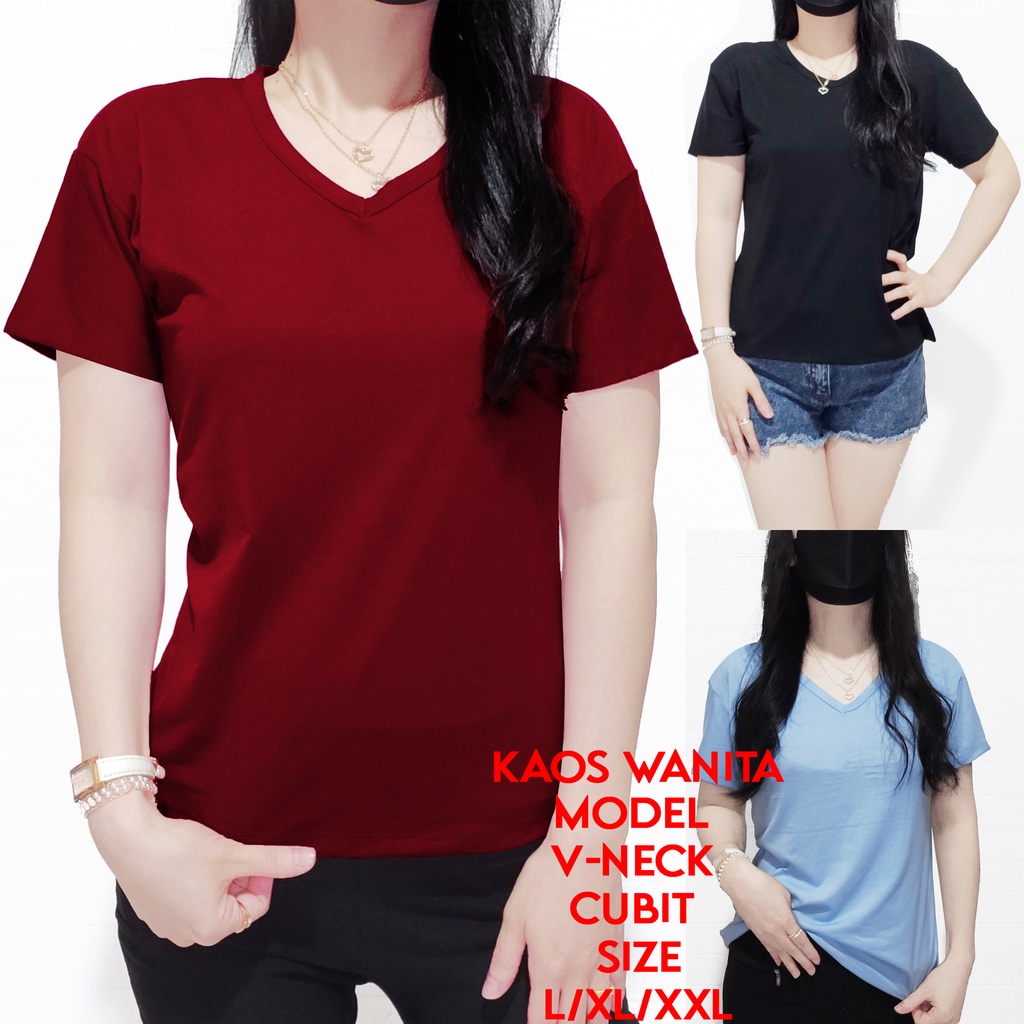 Jual Cenoa Fashion Kaos Wanita V-neck - Kaos Wanita Polos L-XL=XXL ...