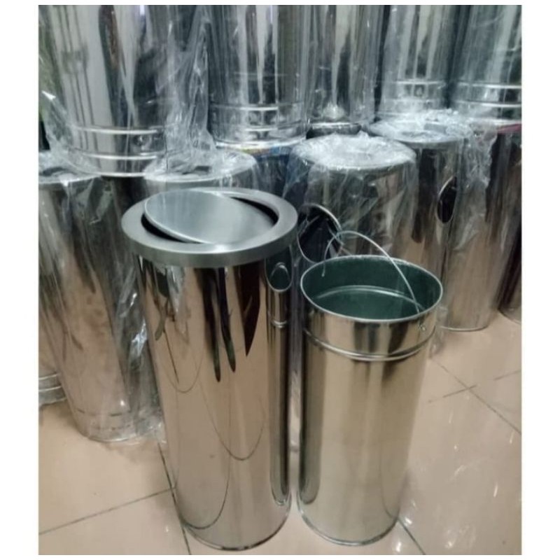 Jual tempat sampah stainless bulat tutup swing/goyang | Shopee Indonesia