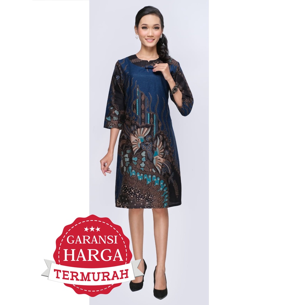 Jual Dress Batik Wanita Tunik Baju Seragam Formal Kerja 3075 Biru ...