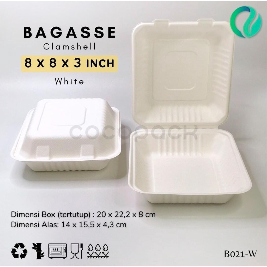 Jual Kotak Makan Bagasse (serat tebu) Clamshell 8 inch Burger Box 900ml ...