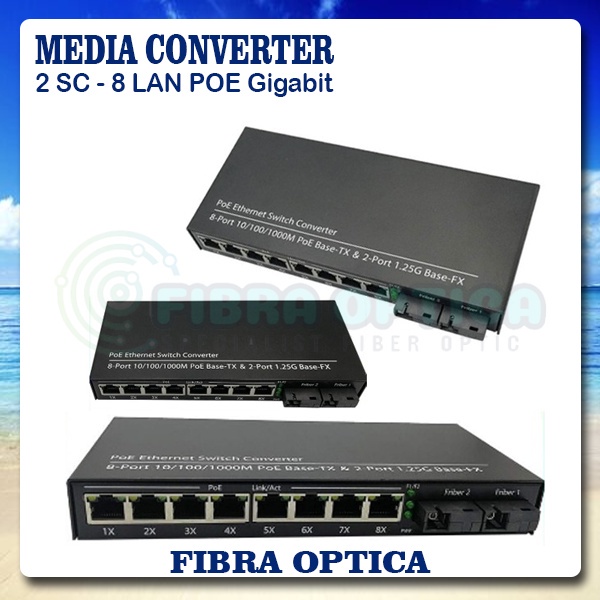 Jual Media Converter 2 SC 8 LAN Gigabit PoE | Ethernet Fiber Switch 2 Port FO 8 Port LAN Gigabit ...