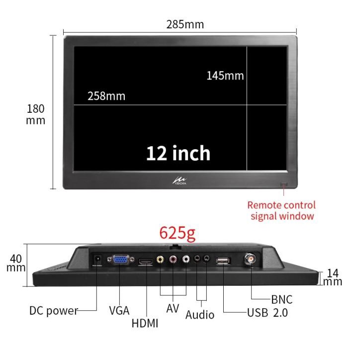 Jual MINI LCD MONITOR 12 INCH MULTI INPUT HDMI-VGA-USB-AV-BNC - KENOWA ...