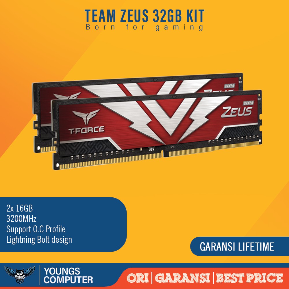Jual TEAM T-FORCE ZEUS DDR4 32GB KIT 3200 MHz (2x16GB) GAMING MEMORY ...