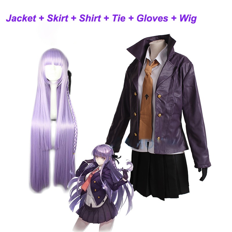 Jual Preorder 6 Pcs Kyoko Kirigiri Cosplay Kostum Panjang Ungu Wig Sarung Tangan Danganronpa