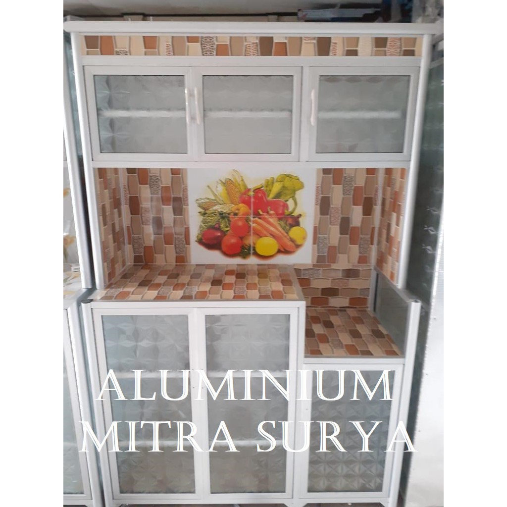 Jual Rak Piring TEBAL TIANG HOLO BESAR KUAT Keramik Kaca 3 pintu ...