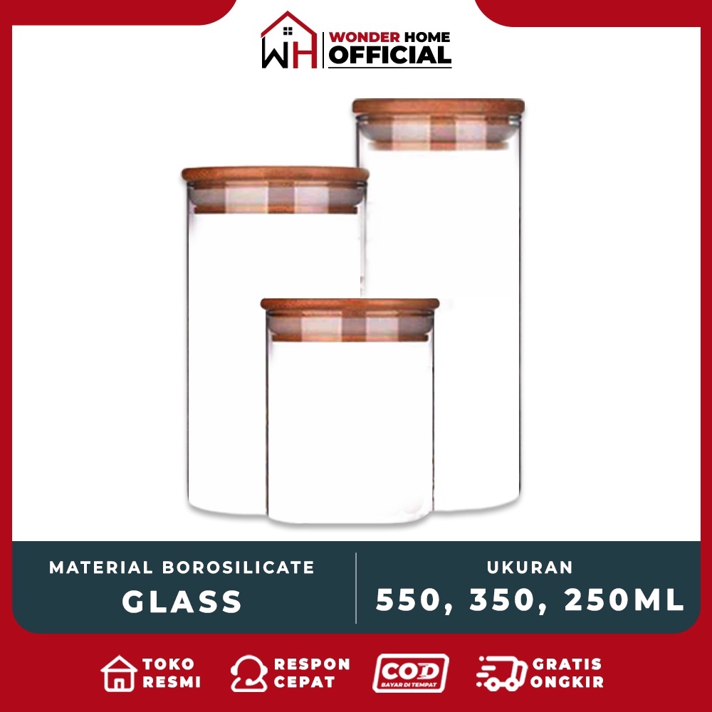 Jual Toples Kaca Bulat Polos Tutup Kayu Toples Penyimpanan Makanan ...