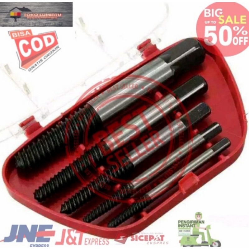 Jual alat pembuka Baut Rusak Patah Manual / mata bor screw bolt hand tap drill extractor set ...