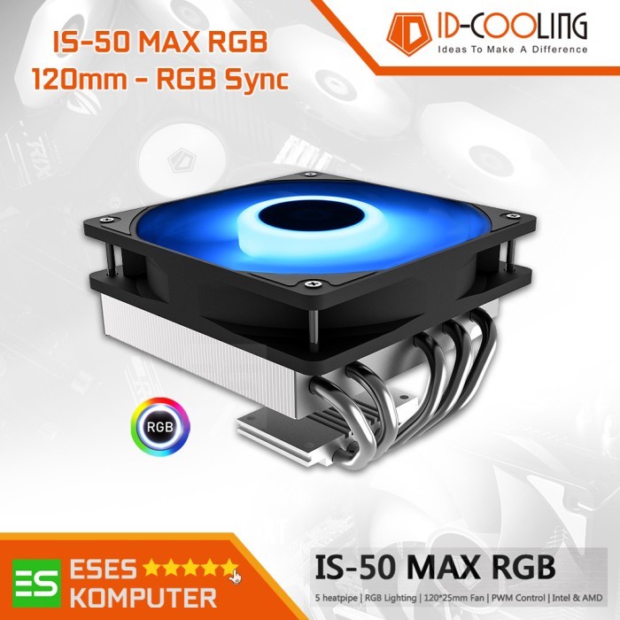 Jual ID-COOLING IS-50 MAX RGB | 120MM HSF TOP FLOW CPU Cooler Intel ...