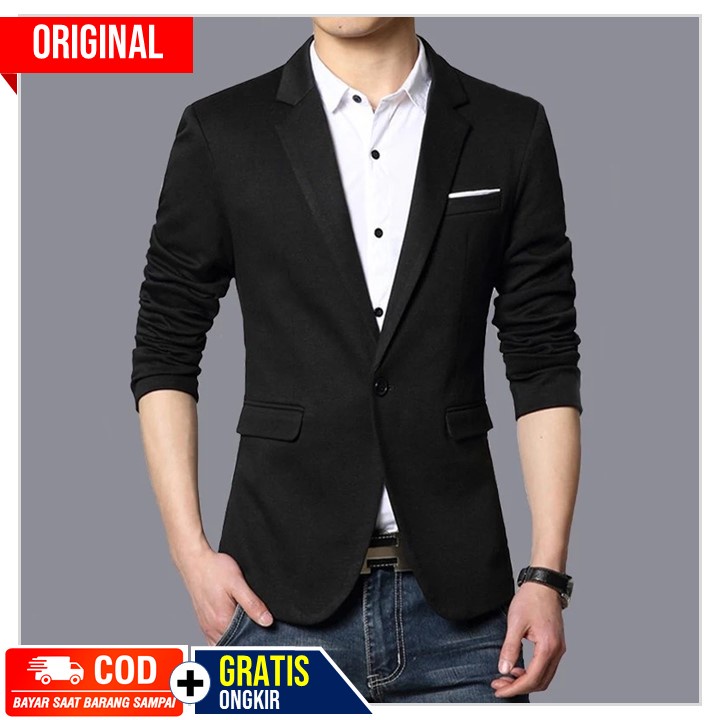 Jual BLAZER COWOK BRITISH CASUAL IN BLACK STYLISH FIT TWIST SUIT ...