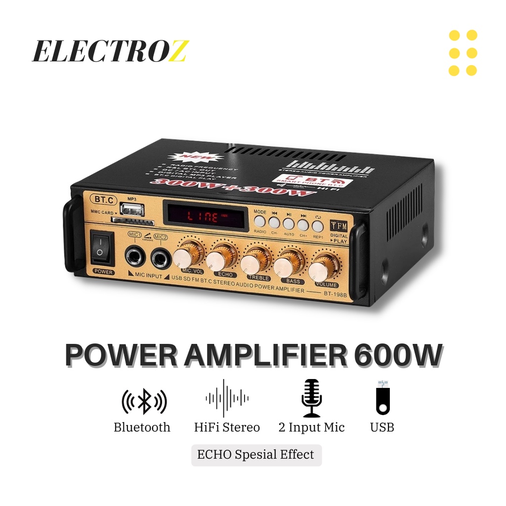 Jual Amplifier Audio 600W Bluetooth Power HiFi Stereo Karaoke Home ...