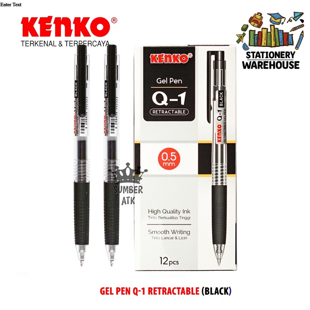 Jual Pena / Pulpen KENKO GEL PEN Q-1 Hitam Retractable | Shopee Indonesia