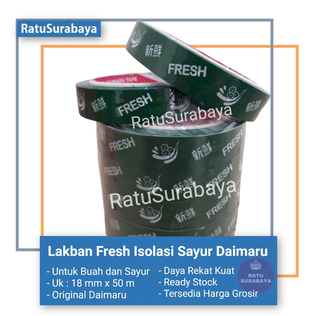 Jual Lakban FRESH Isolasi Sayur Mayur Daimaru uk 18mm x 50m Solasi ...