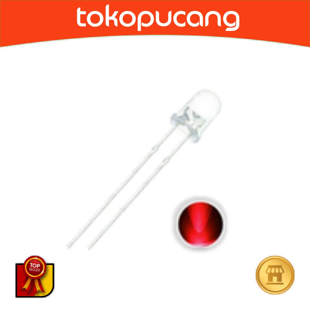 Jual LAMPU LED 5MM MERAH 100PCS TRANSPARAN SUPER BRIGHT RED DIFFUSED ...