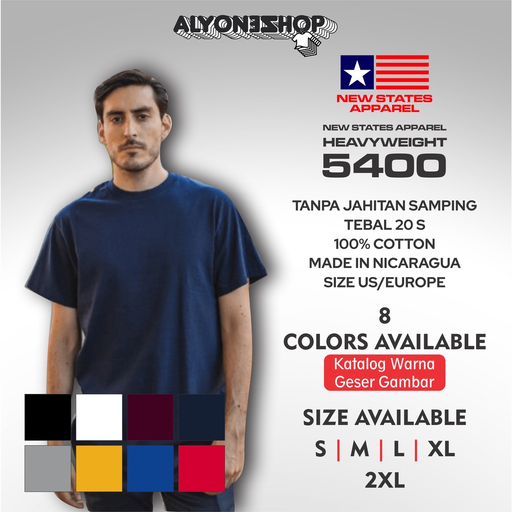 Jual Kaos Polos NSA New States Apparel Heavyweight 5400 | Shopee Indonesia
