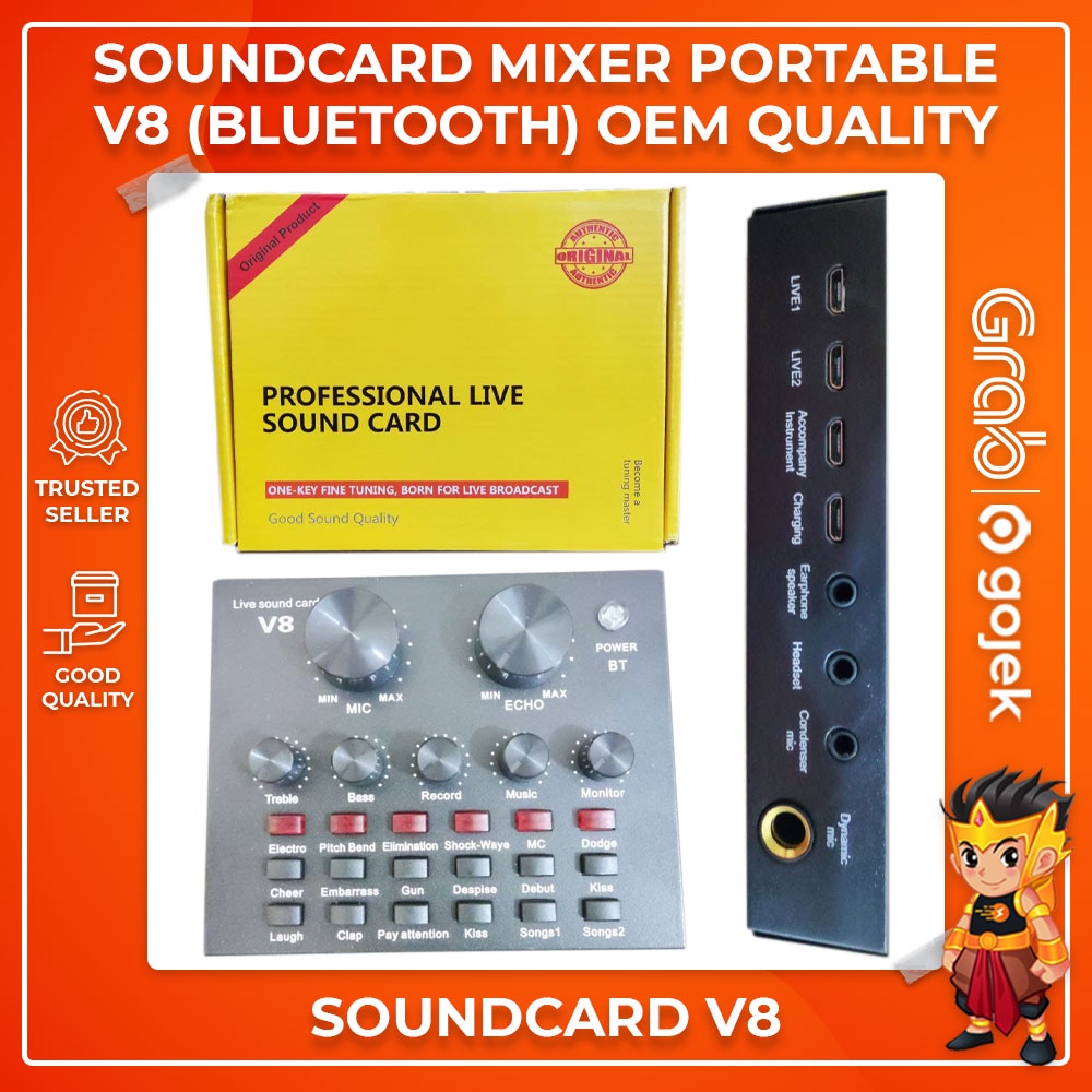 Jual Sound Card V8 Bluetooth Audio Mixer External Portable Live Singing ...
