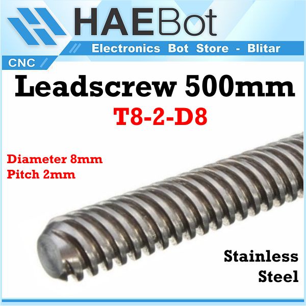 Jual [HAEBOT] Lead Screw Leadscrew 500mm 50cm T8 8mm 8 Besi Ulir CNC ...