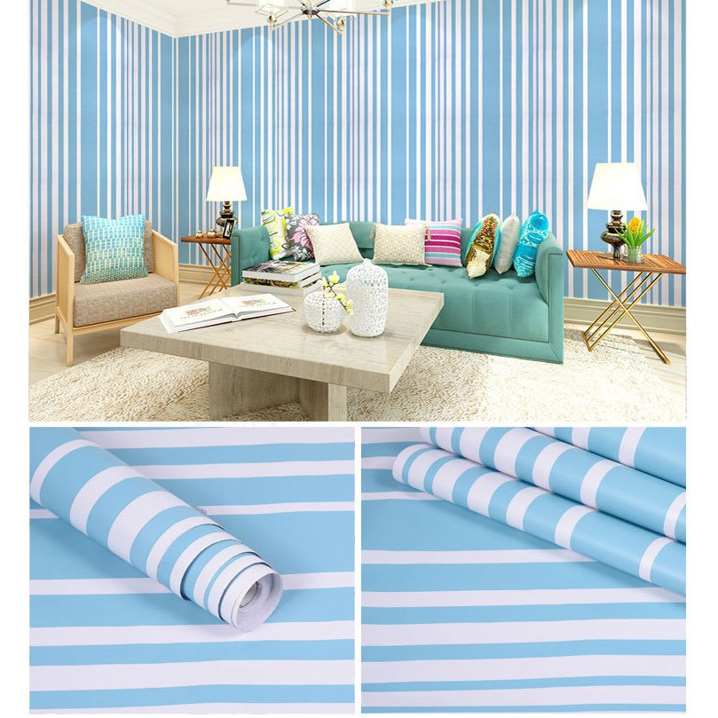 Jual Wallpaper Motif Garis Biru Putih Minimalis Wall Stiker Anti Air ...