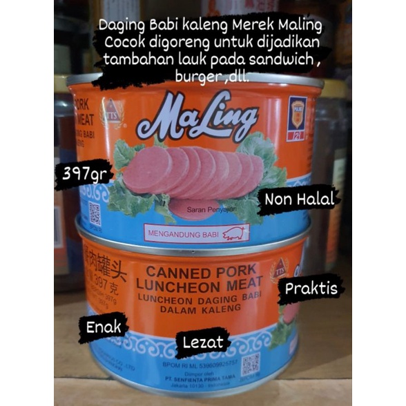 Jual 397G MALING LUNCHEON MEAT DAGING BABI KALENG MA LING TTS 397GR ...