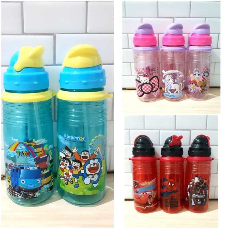 Jual Botol minum anak karakter tayo cars spiderman lol unicorn hello ...