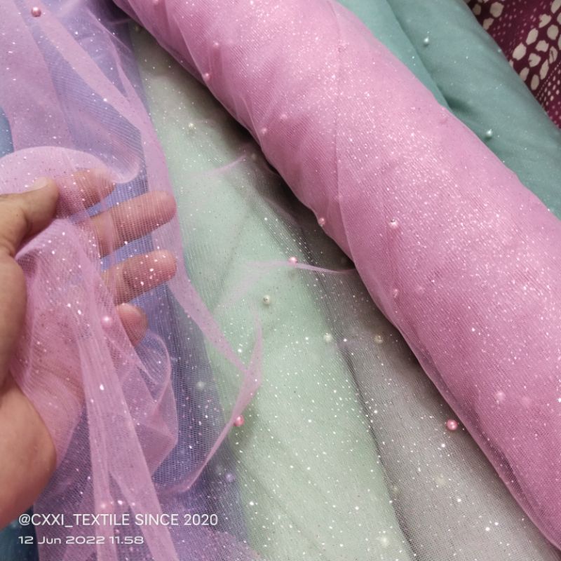 Jual Kain tile mutiara / kain tile meteran / kain tule gliter / kain ...