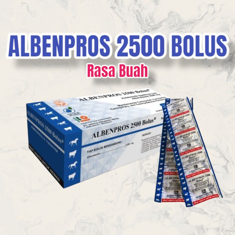 Jual Albenpros 2500 bolus obat cacing sapi kambing rasa buah-1 bolus ...