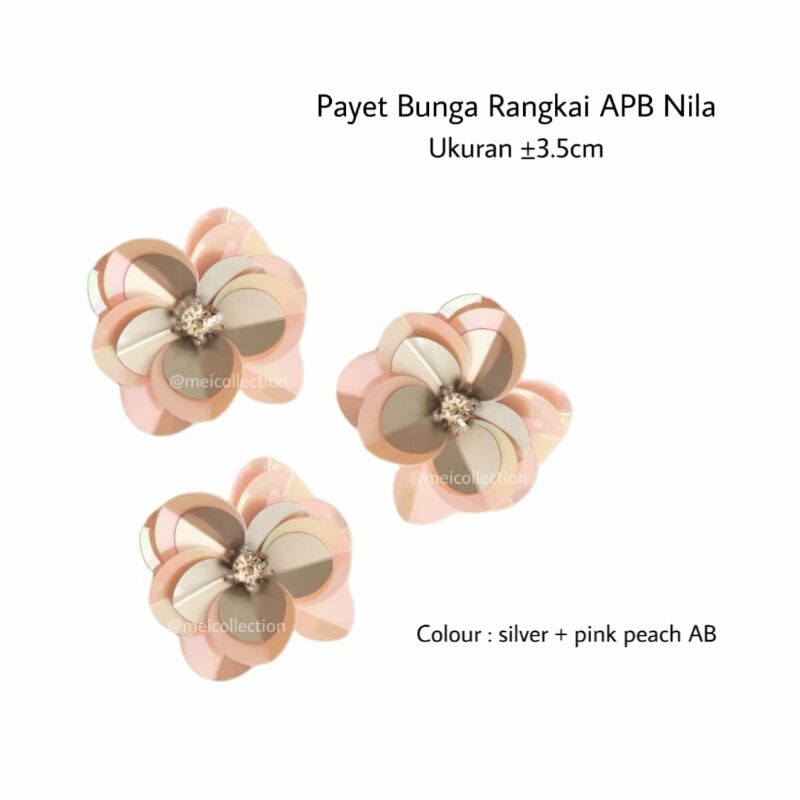 Jual bunga 3d payet APB Nila silver pink peach Ab | Shopee Indonesia