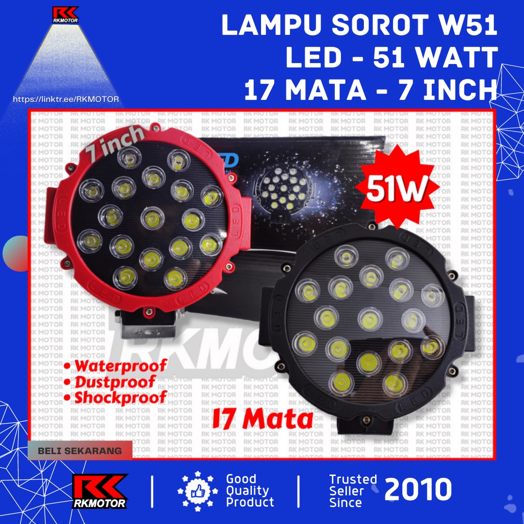 Jual Lampu Sorot LED Cree W51 17 Mata 7 inch 51 Watt - Lampu Spot Mobil Motor | Shopee Indonesia
