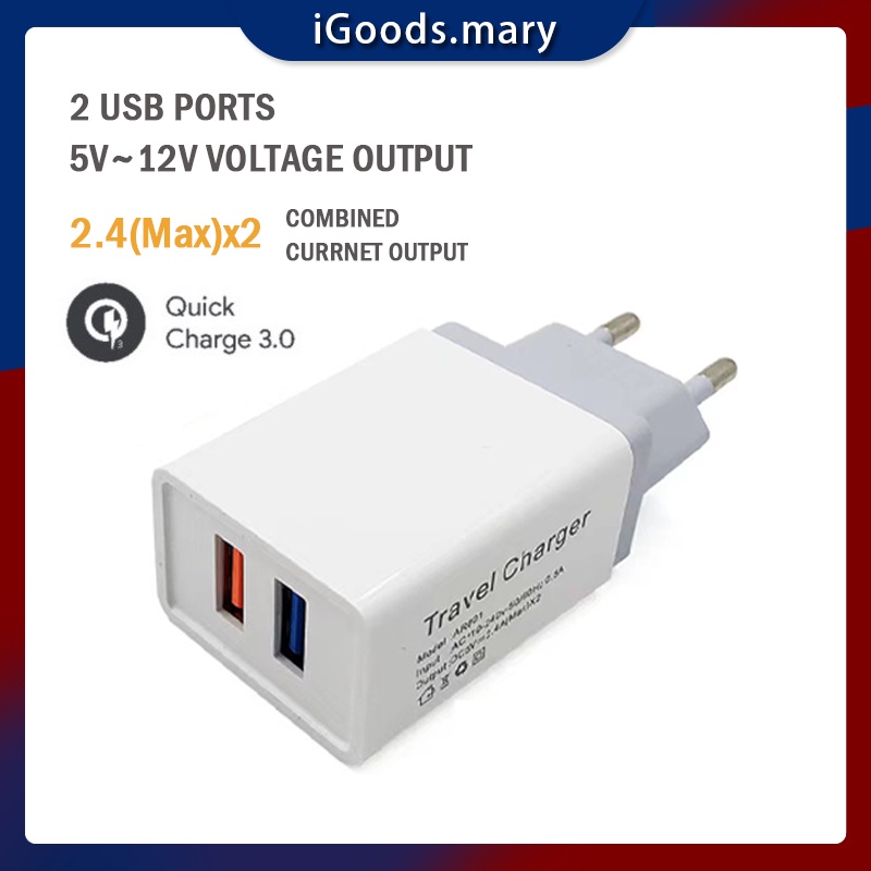 Jual 3.0 Fast Charger 2 USB Ports Micro USB for Android/IOS Phone Fast ...