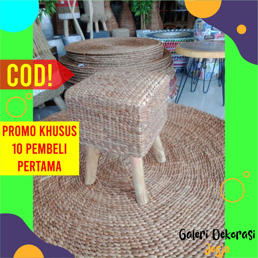 Jual PROMO STOOL KOTAK ANYAMAN ECENG GONDOK UKURAN 30CM KURSI UNIK ...
