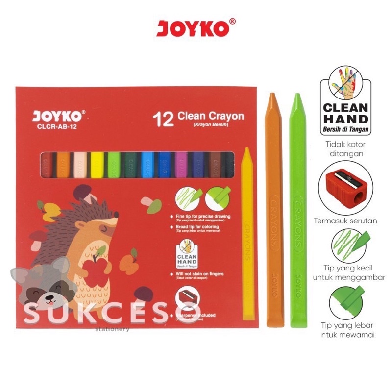 Jual Clean Crayon Joyko CLC-AB-12 / Krayon Bersih Joyko 12 Warna ...