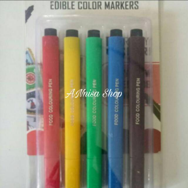 Jual Pen Edible ( food coloring pen) foodgrade, 1set 5 pen warna ...