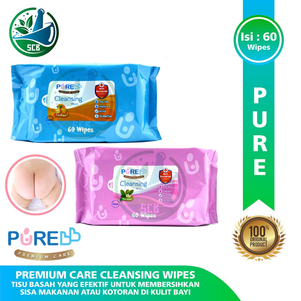 Jual Pure Baby Cleansing Wipes isi 60 - Varian Tisu Basah Pure Kids ...