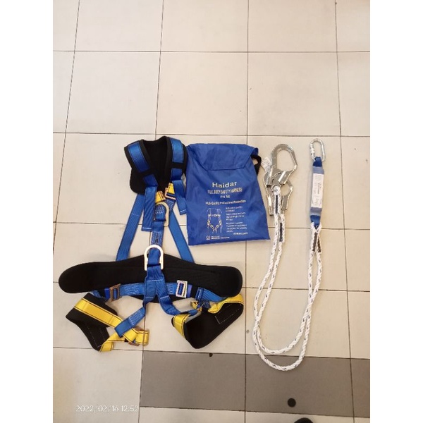 Jual 1 SET FULLBODY HARNES HAIDAR PN 56 & SAFETY LANYARD ABSORBER DOUBLE HOOK | Shopee Indonesia